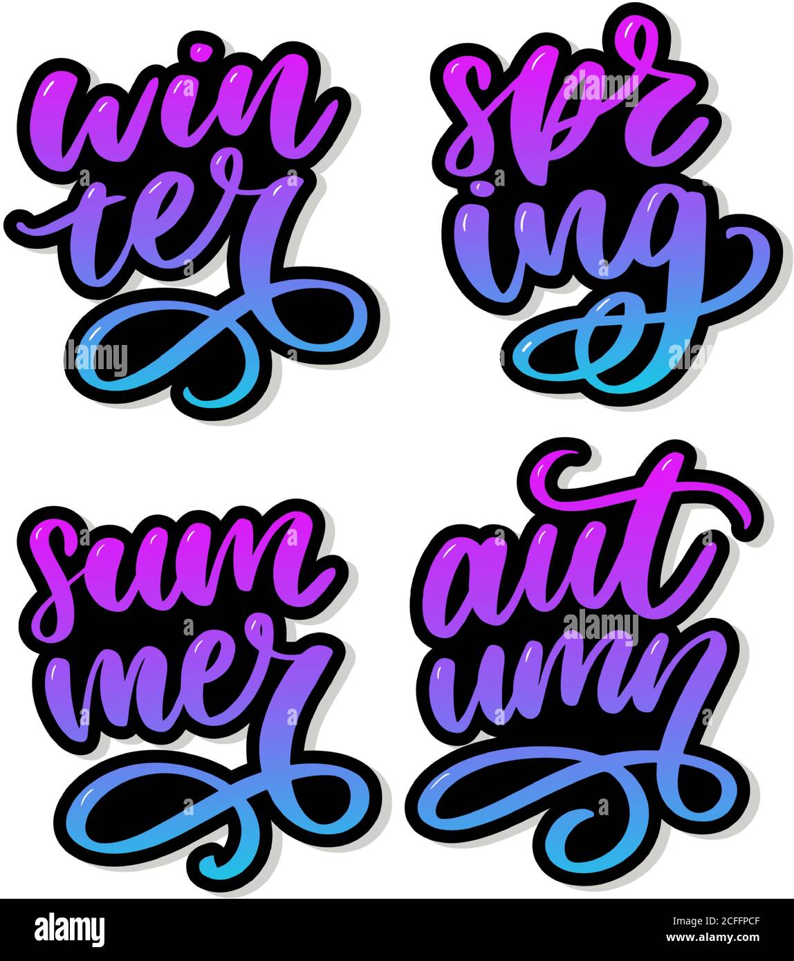 Colorful words - Spring, Summer, Autumn, Winter seasons lettering ...