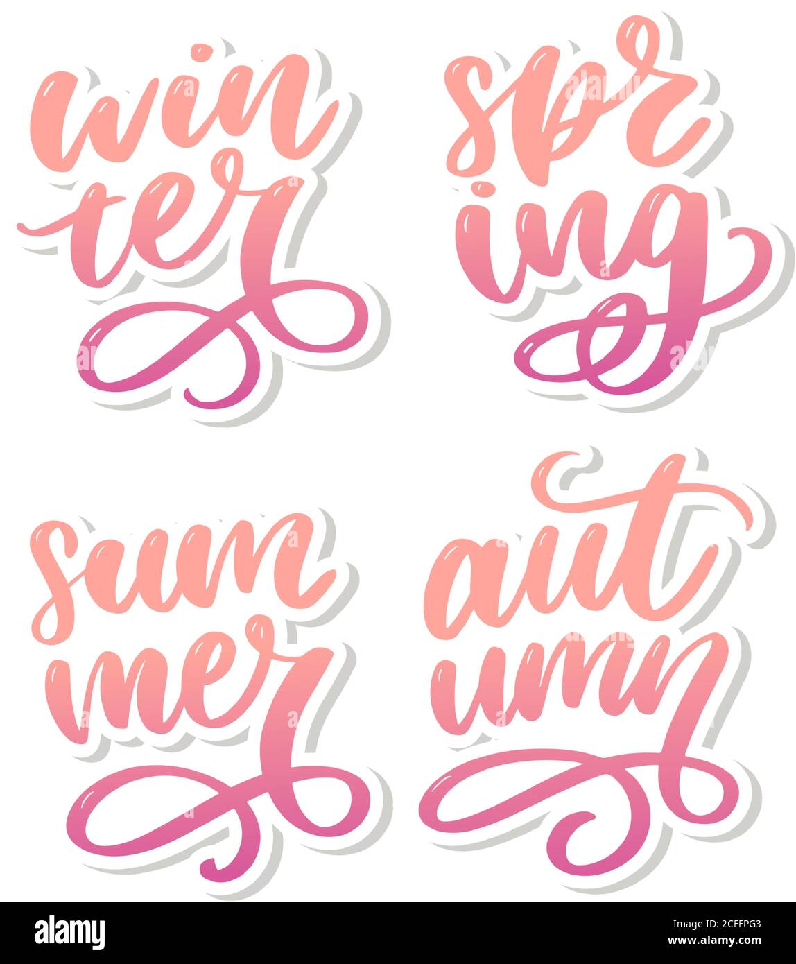 Colorful words - Spring, Summer, Autumn, Winter seasons lettering ...