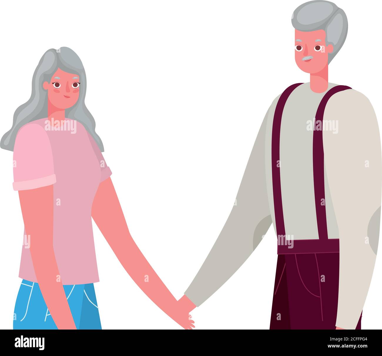 Senior Woman And Man Cartoons Holding Hands Vector Design Stock Vector