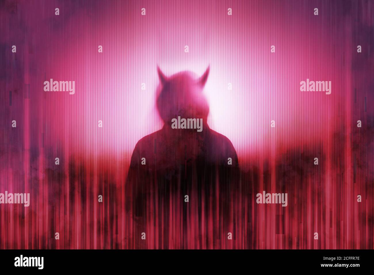 Silhouette of a mysterious horned devil figure without a face ...