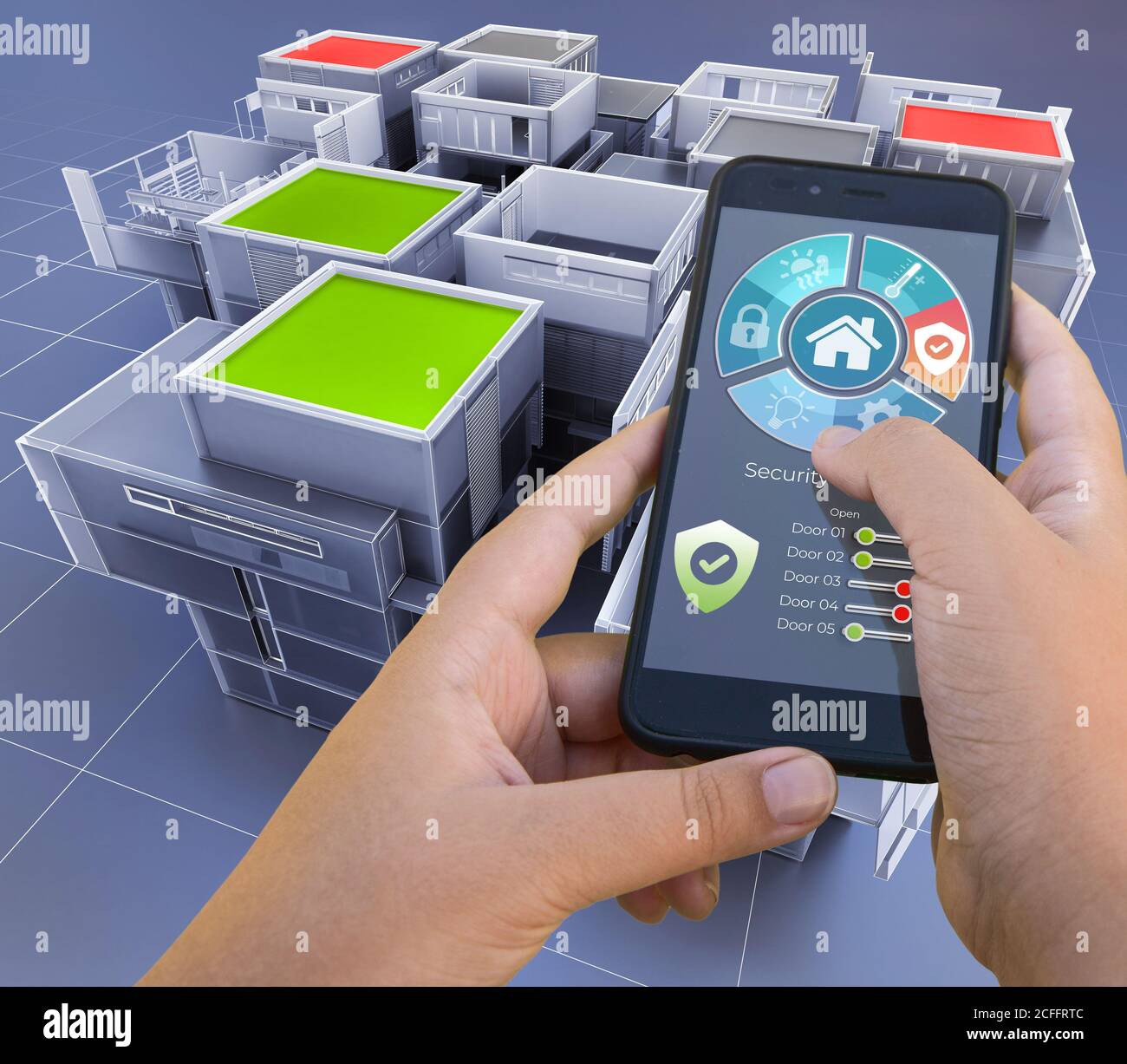 3D rendering of an apartment controlled by a smartphone app Stock Photo ...