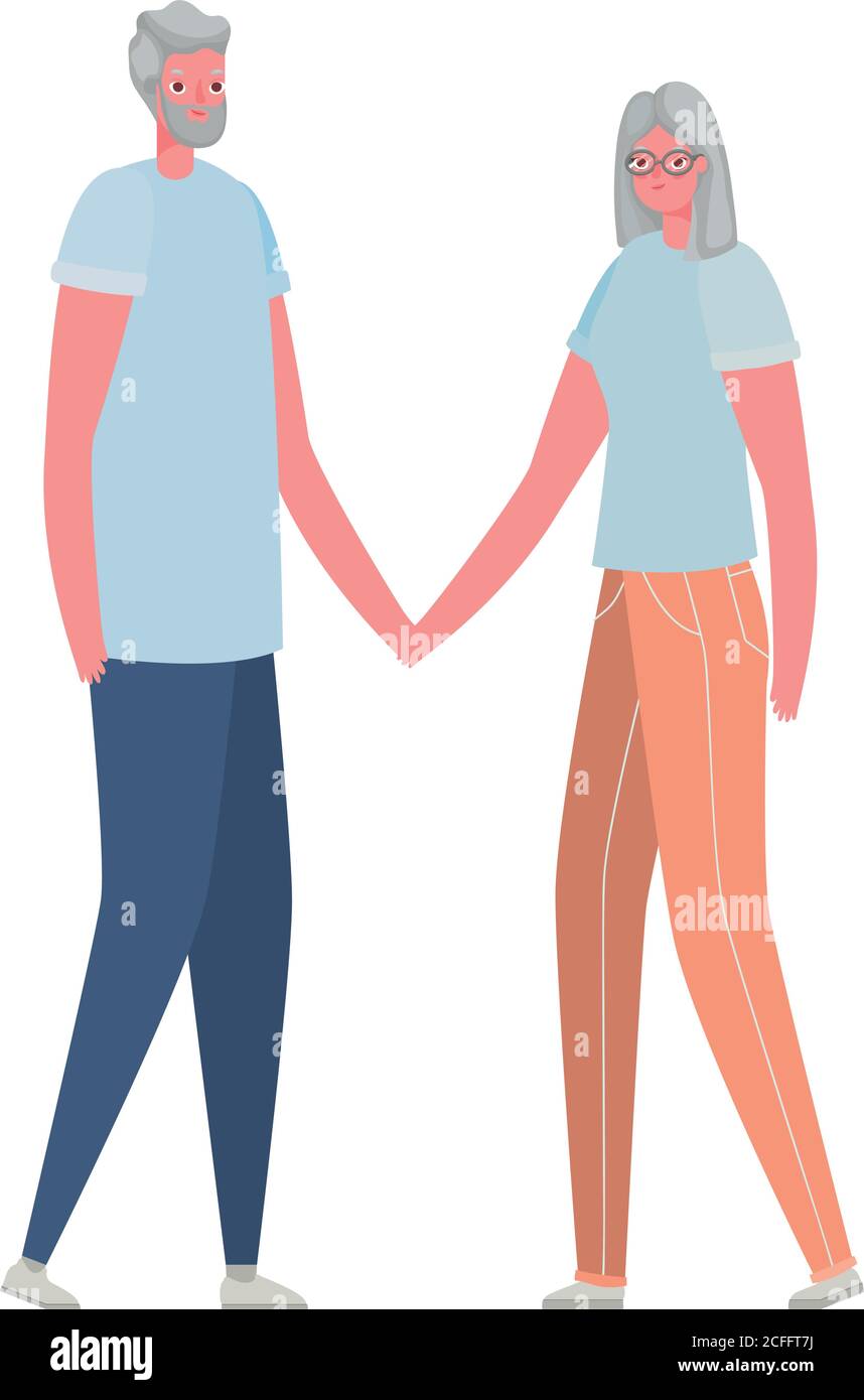 Senior Woman And Man Cartoons Holding Hands Vector Design Stock Vector