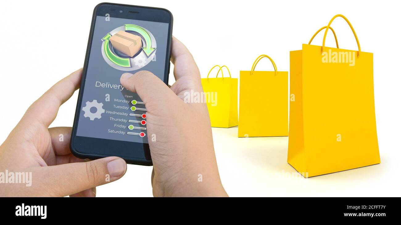 3D rendering of a smartphone app tracking an online purchase Stock ...