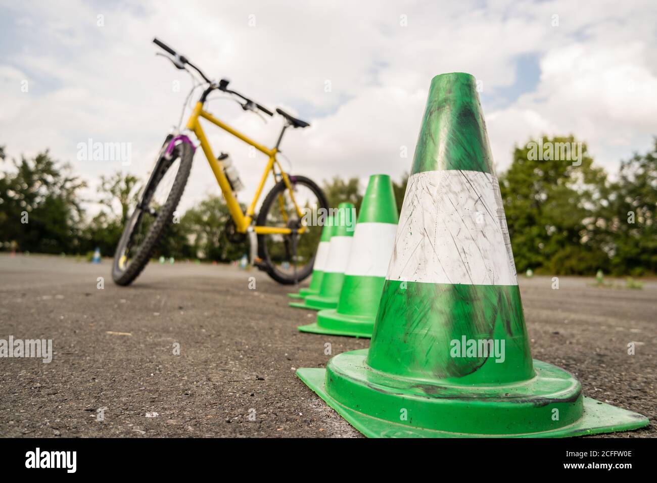 Bicycle training area with pylons Stock Photo - Alamy