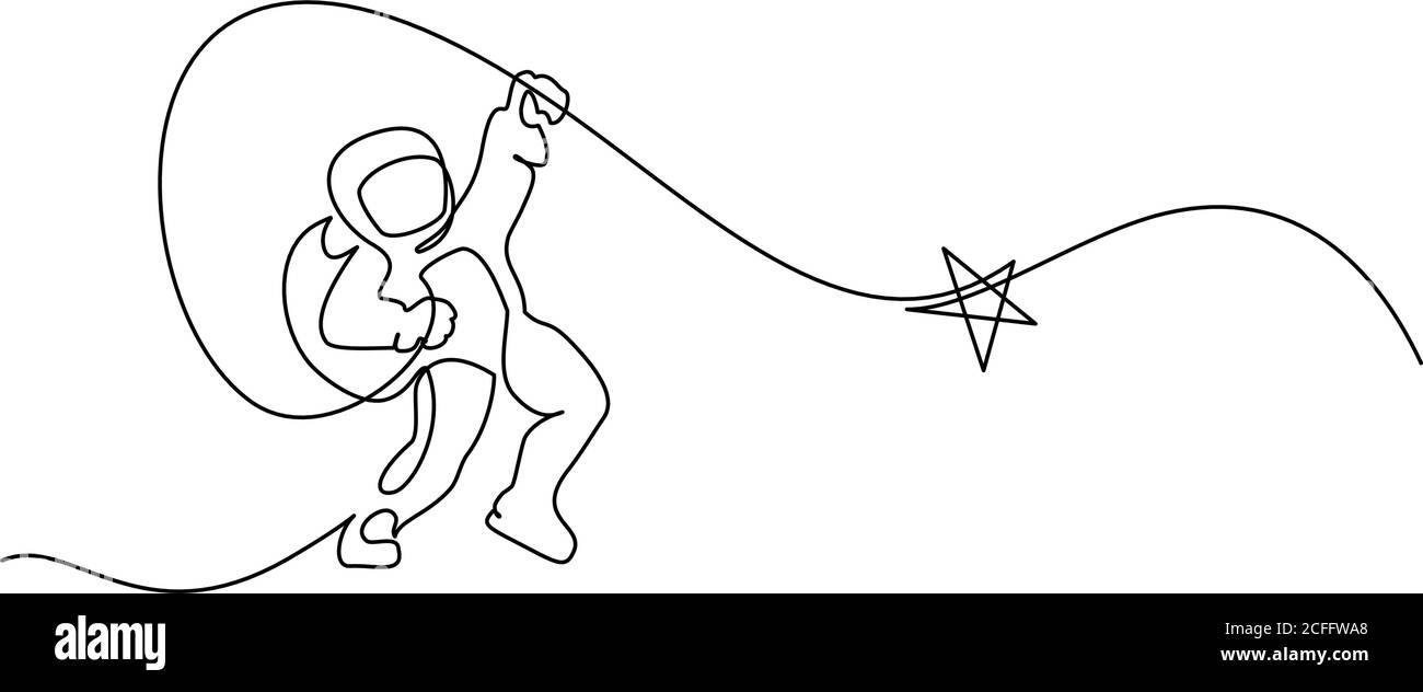 Astronaut catching star logo. Continuous one line drawing. Vector ...