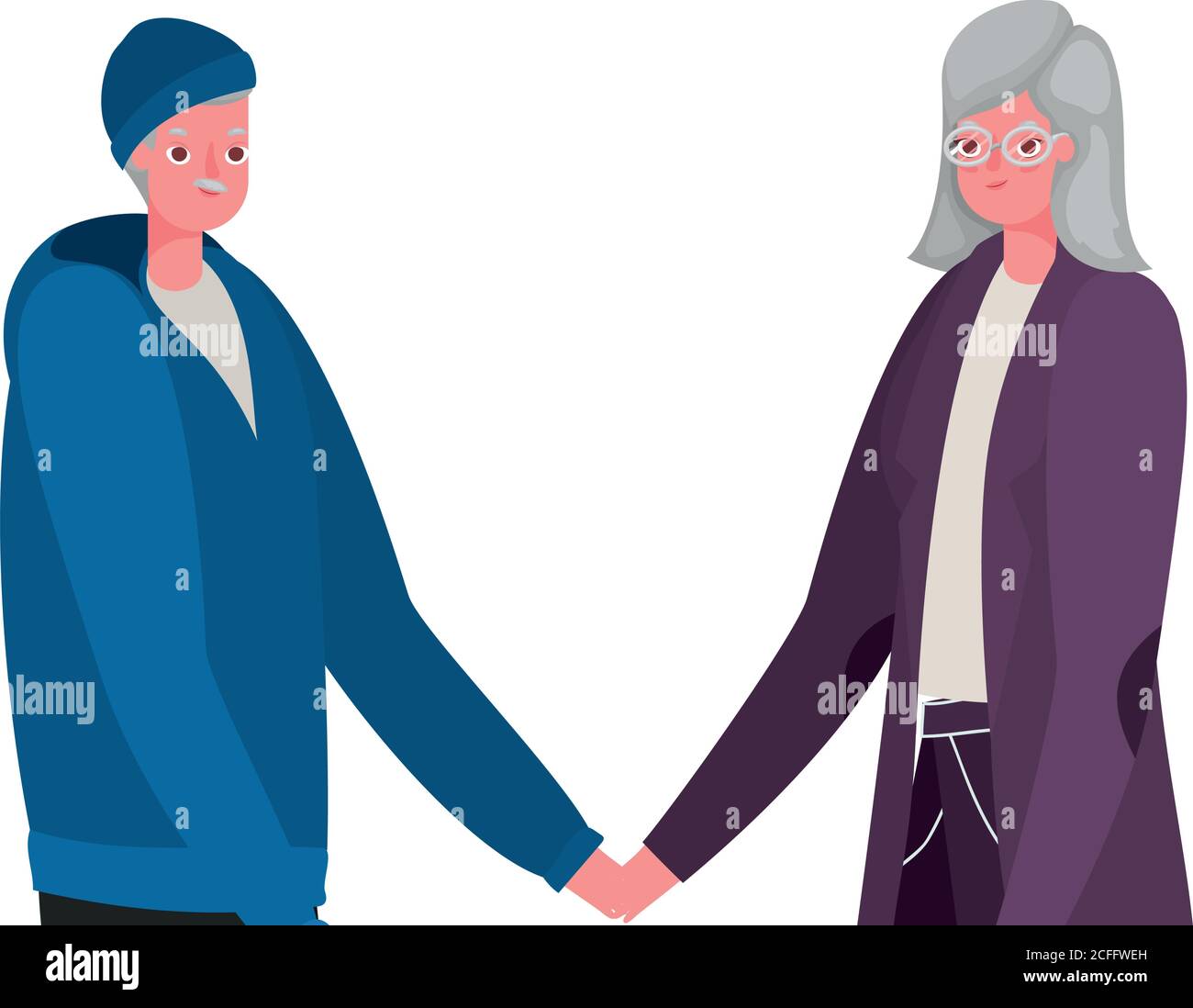 Senior Woman And Man Cartoons Holding Hands Vector Design Stock Vector
