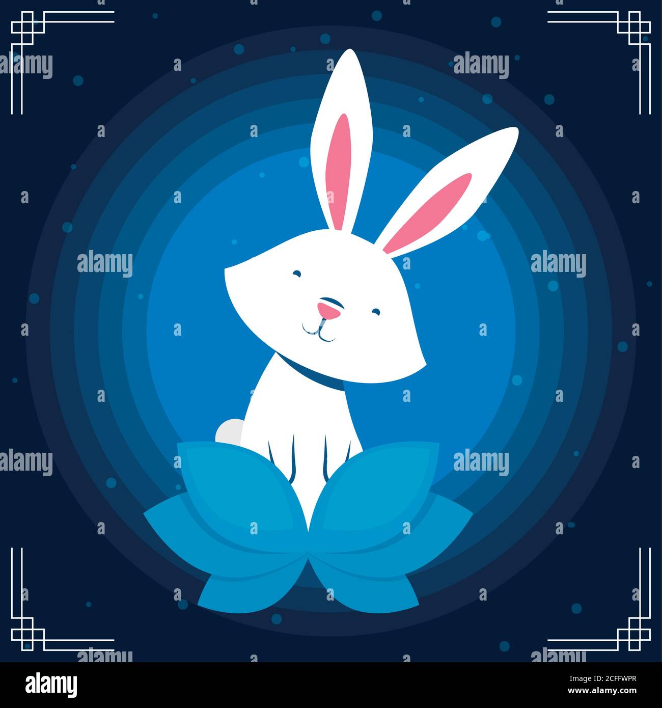 mid autumn festival poster with rabbit and lotus flower vector ...