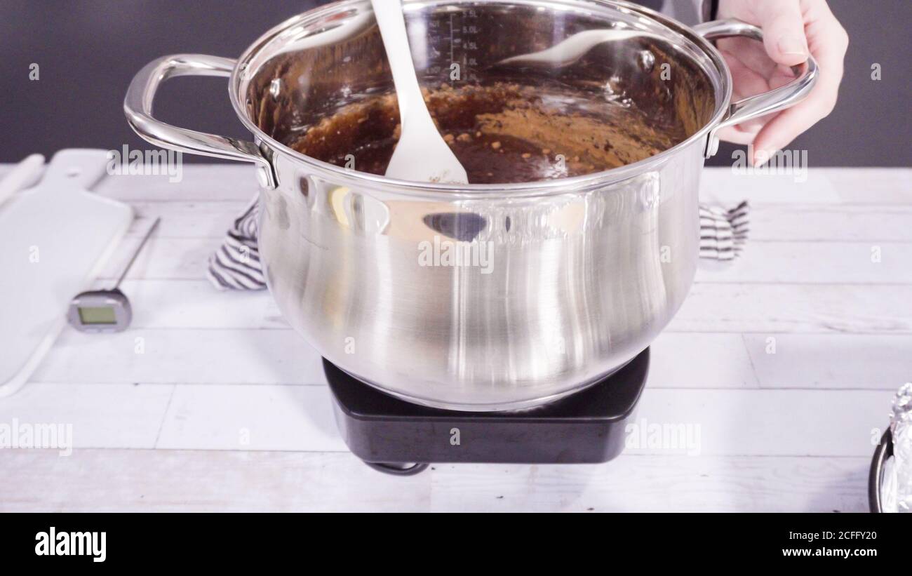 Step by step. Mixing ingredients in the cooking pot to make simple ...
