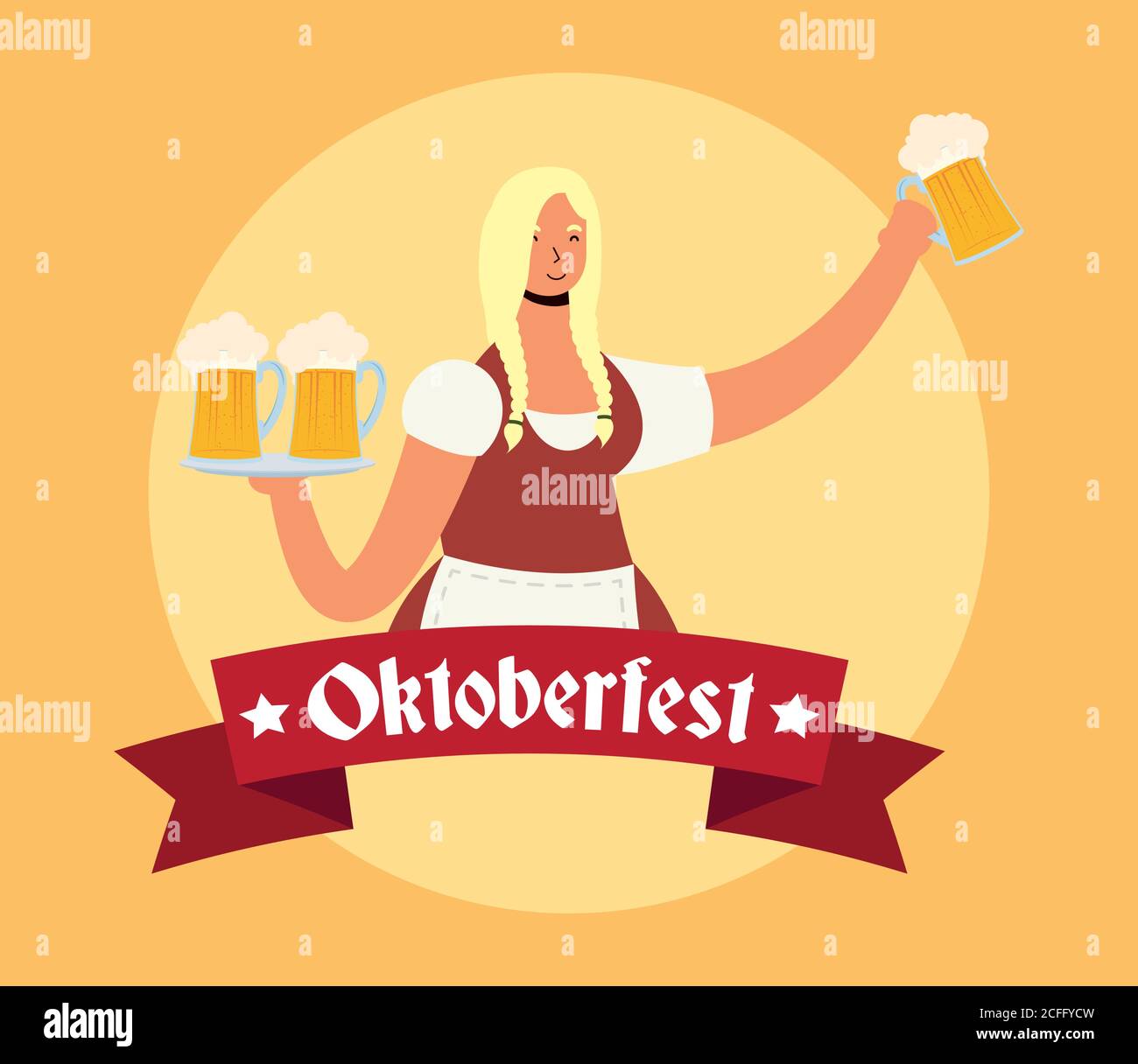 beautiful german woman drinking beers character vector illustration ...