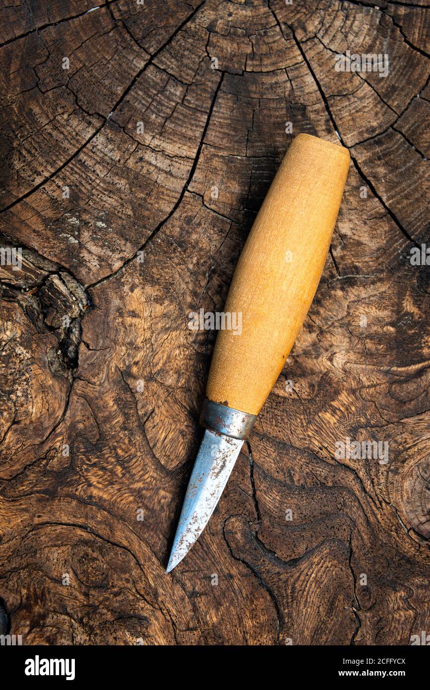 Swedish style wood carving knife on wood background , for wood carving ...