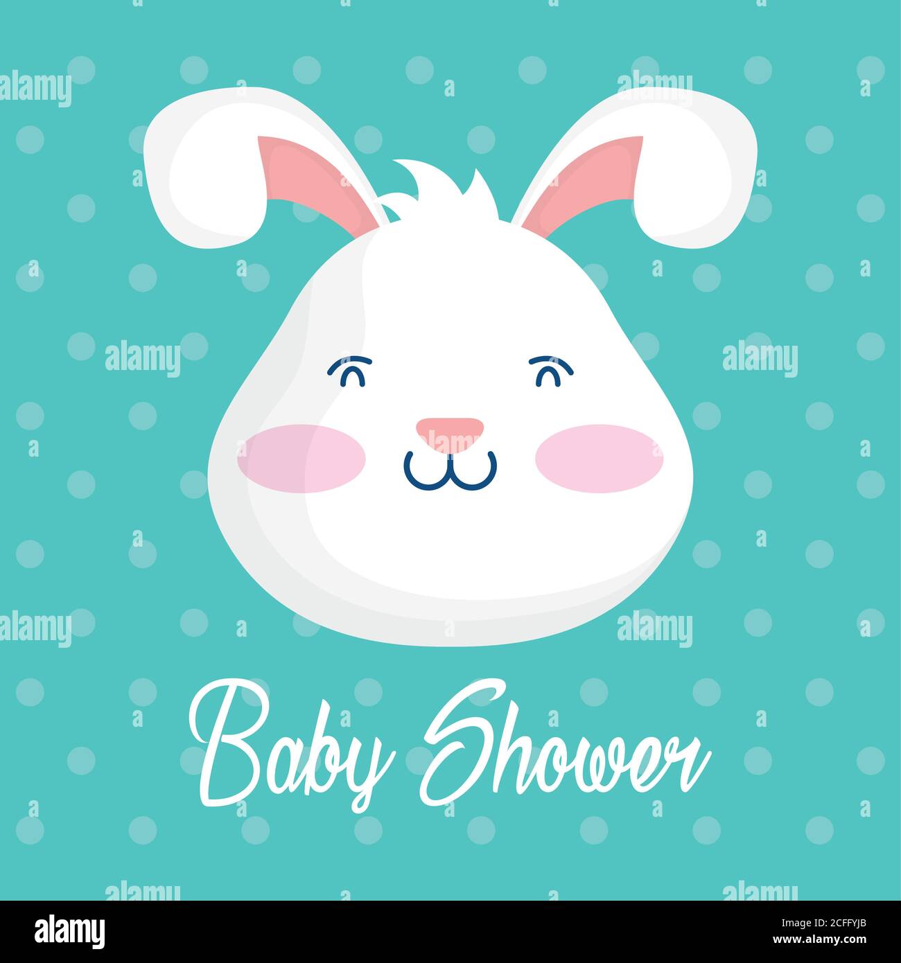 baby shower card with rabbit head dotted background vector illustration ...