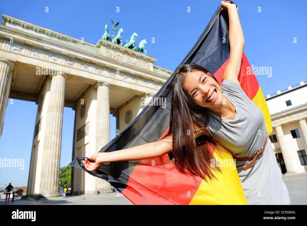 German flag woman happy at Berlin Germany Stock Photo - Alamy