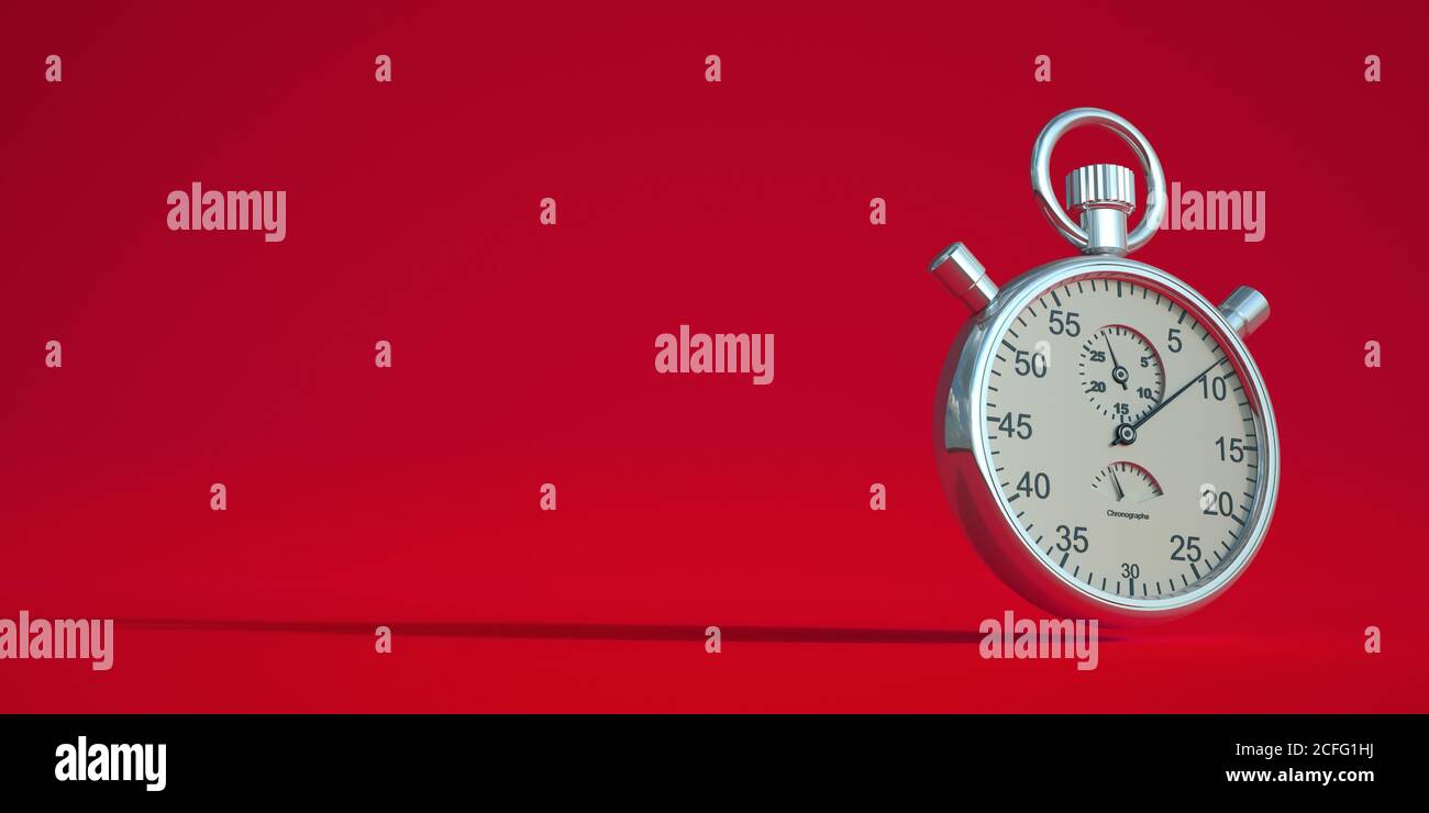 3D rendering of a stopwatch on a red background Stock Photo - Alamy