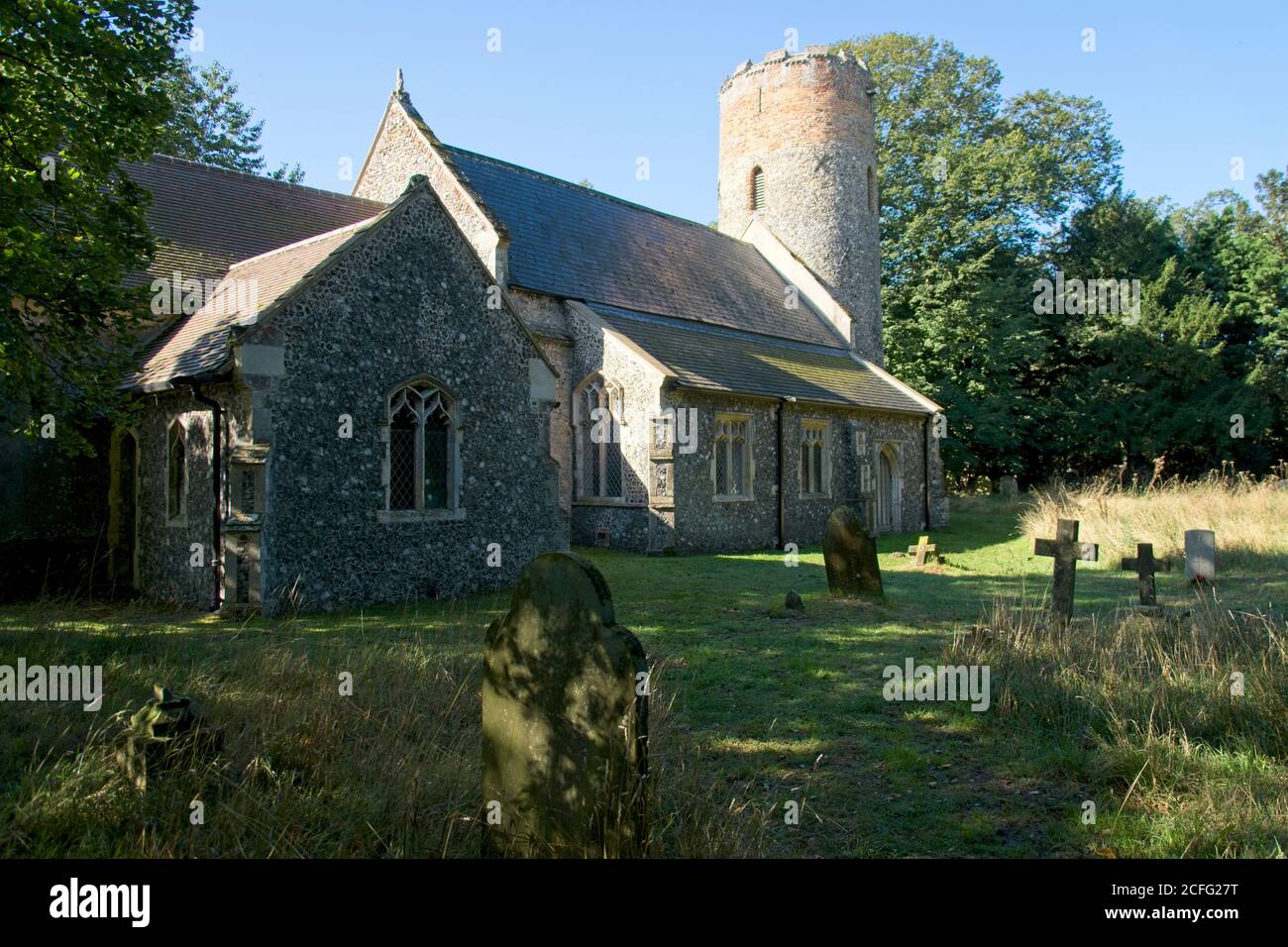 St. Peters & St. Pauls Roman Church. Exterior 3/4 view Roman tower and ...