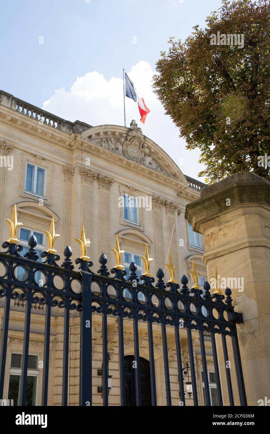 old classic building in France with the red white blue flag Stock Photo ...