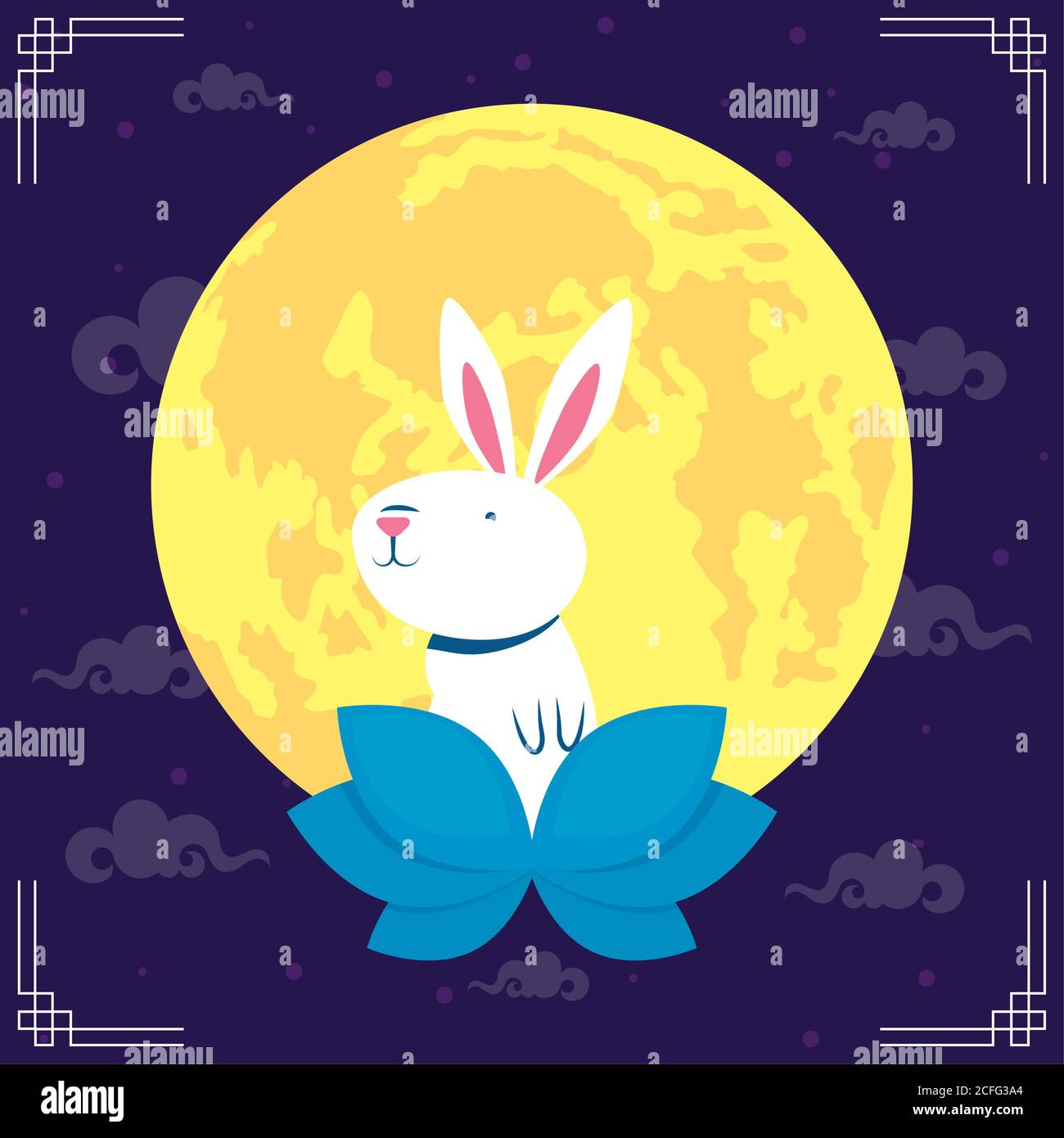 mid autumn festival poster with rabbit and lotus flower vector ...