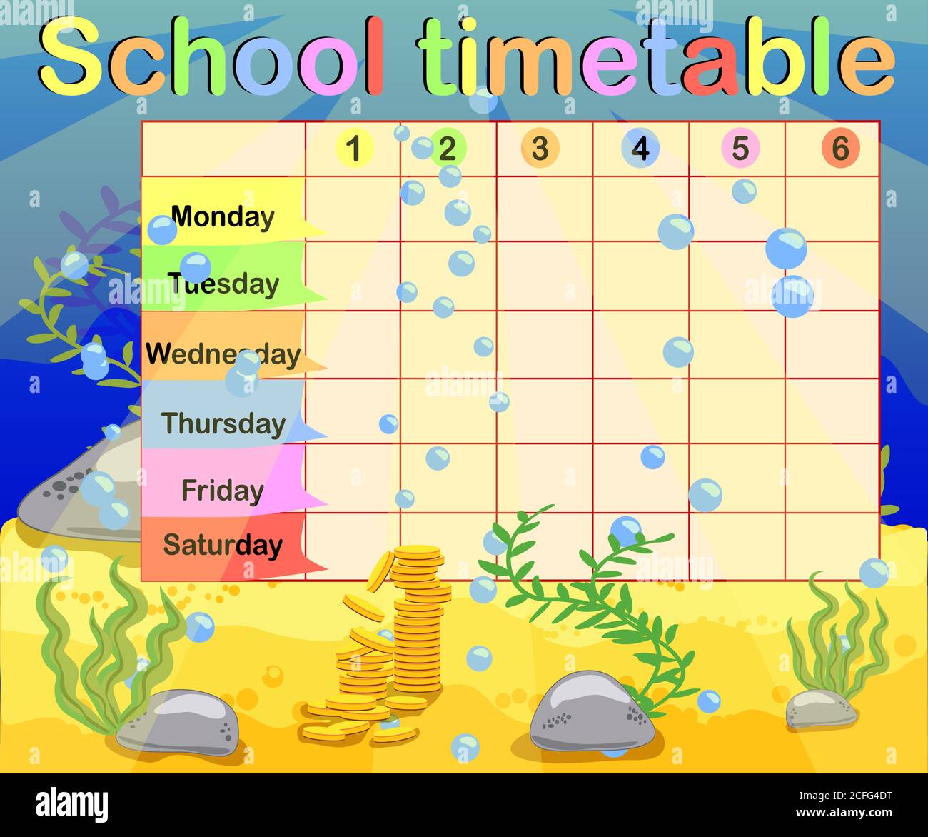 School timetable with marine themes, underwater world Stock Vector ...