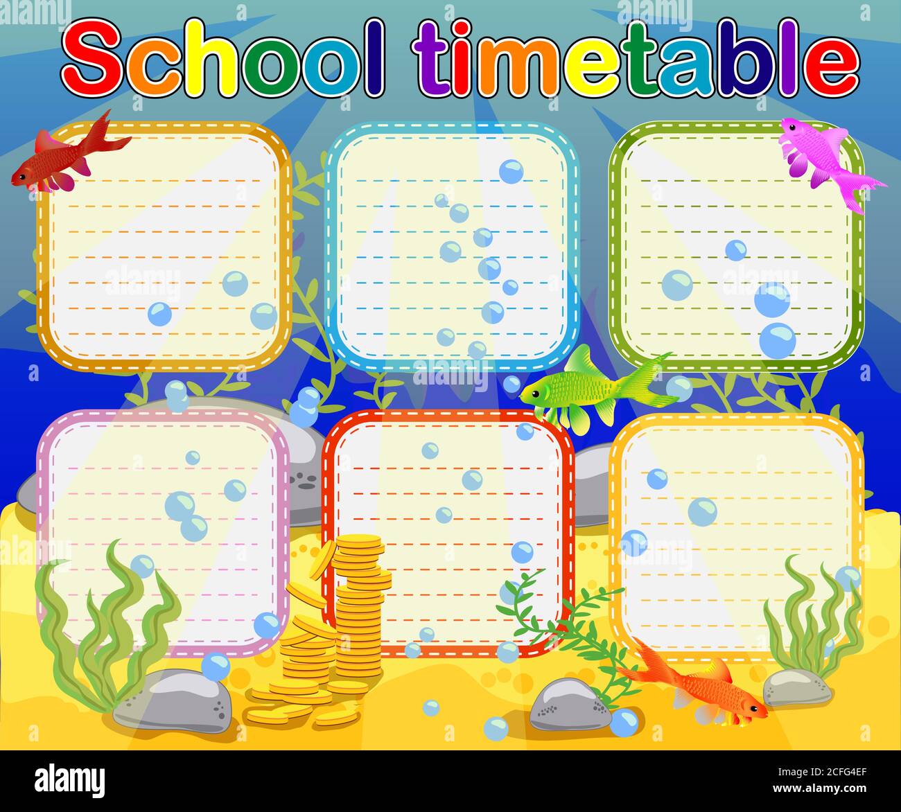School timetable with marine themes, underwater world Stock Vector ...