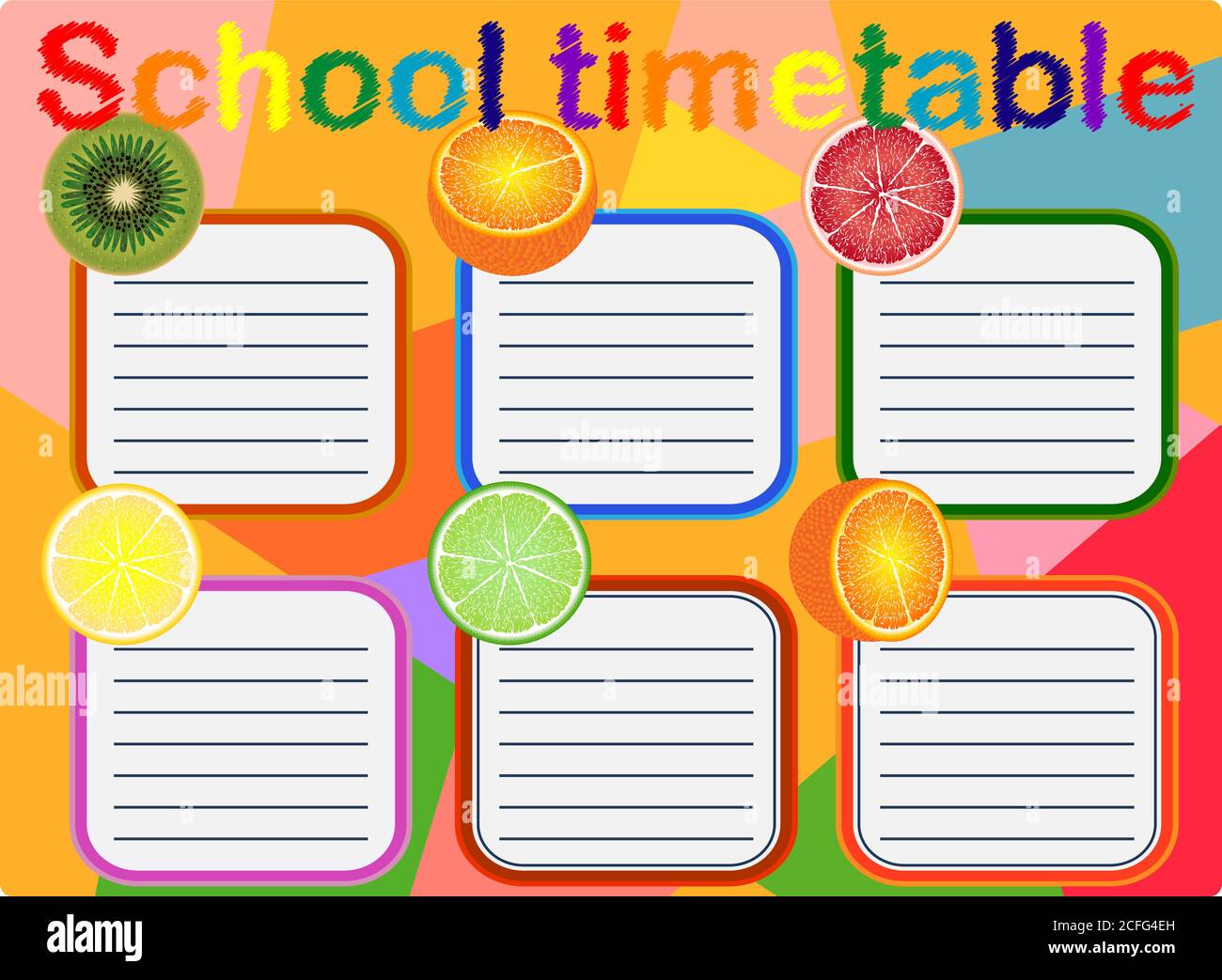Template school timetable for students or pupils with days of week and ...