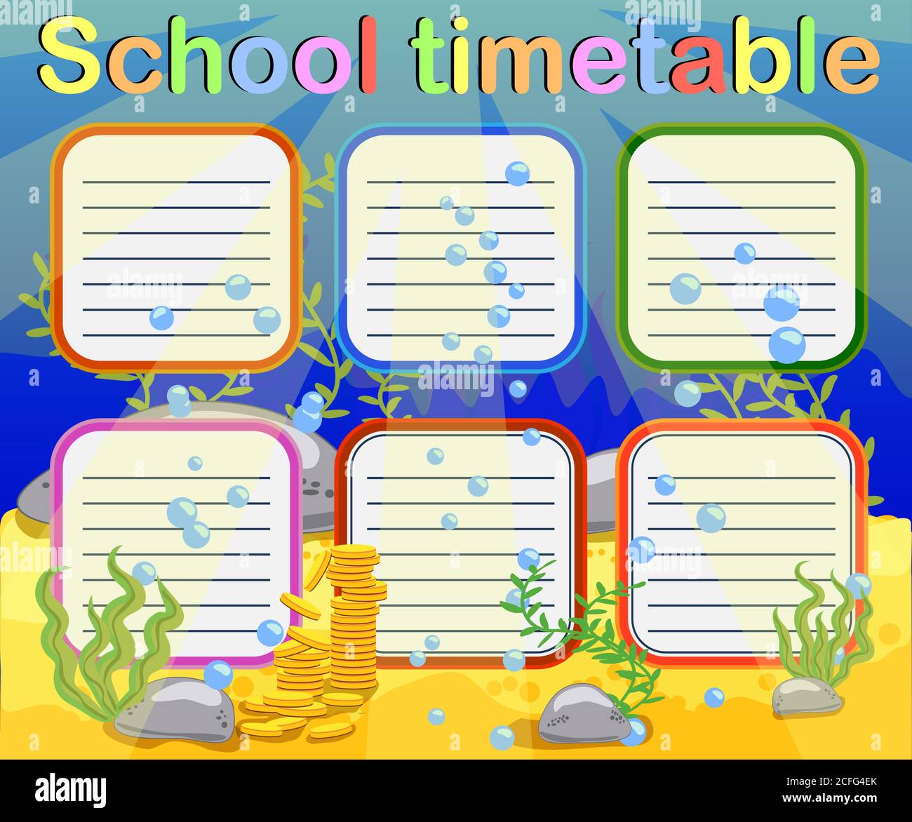 School timetable with marine themes, table, underwater Stock Vector ...