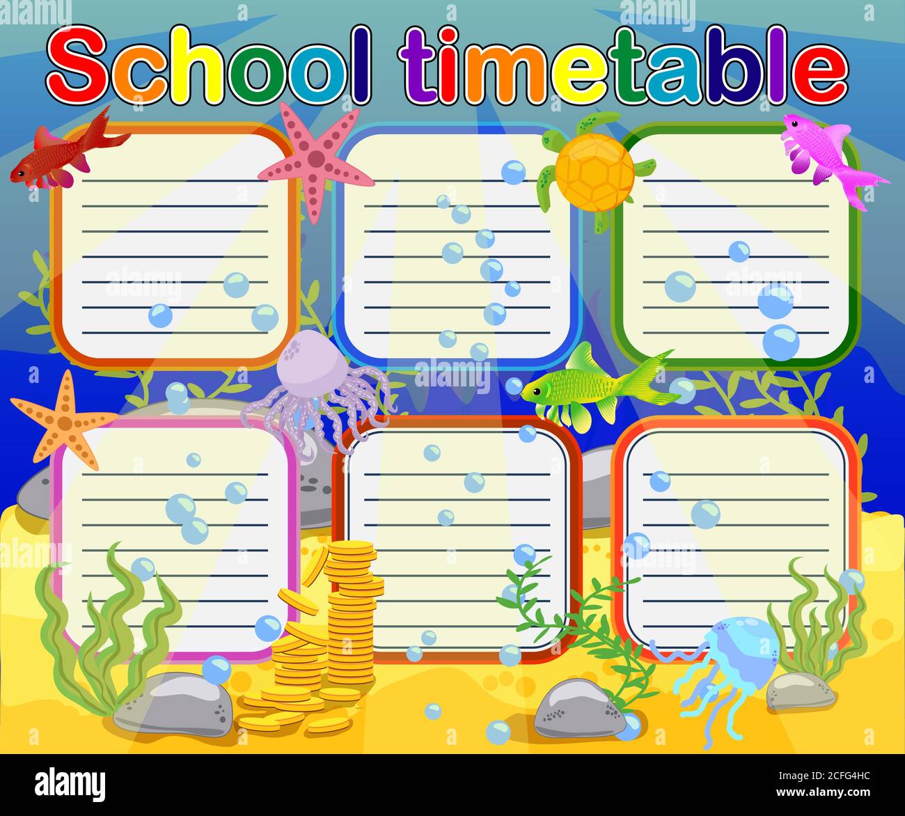 School timetable with marine themes, underwater world Stock Vector ...