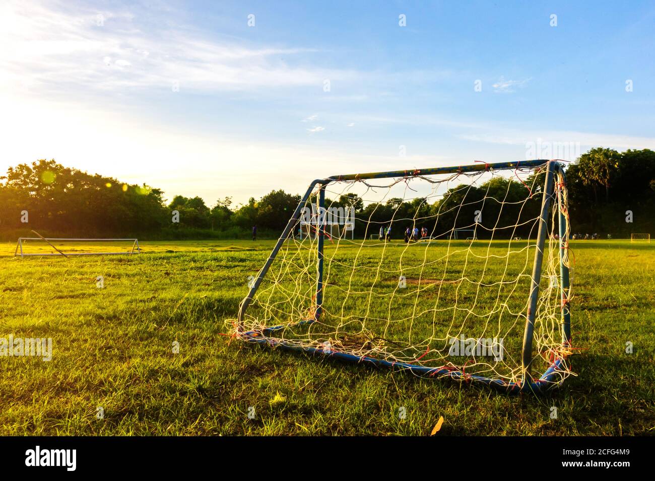 goal football in the park with a sunlight Stock Photo - Alamy