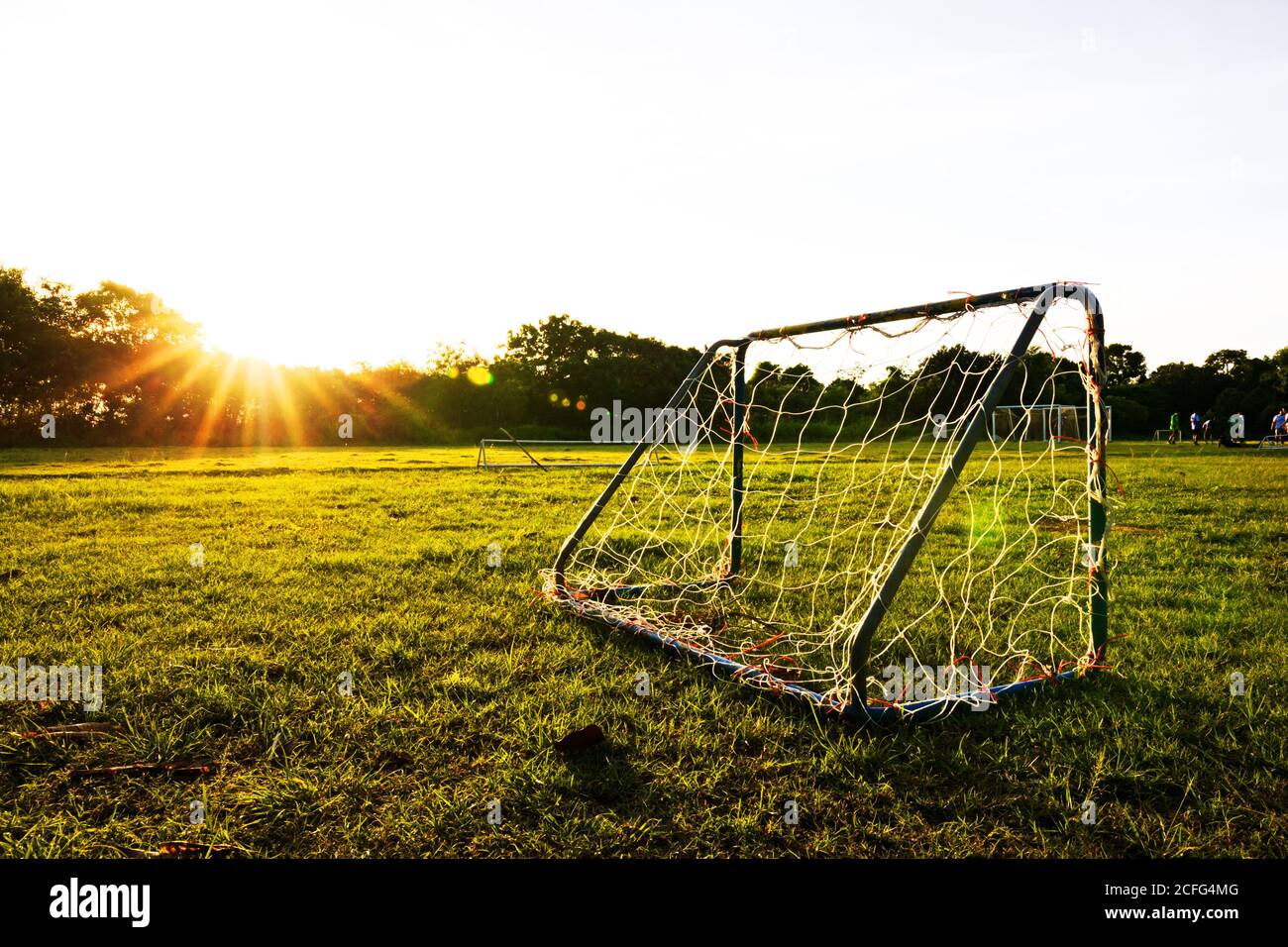 goal football in the park with a sunlight Stock Photo - Alamy