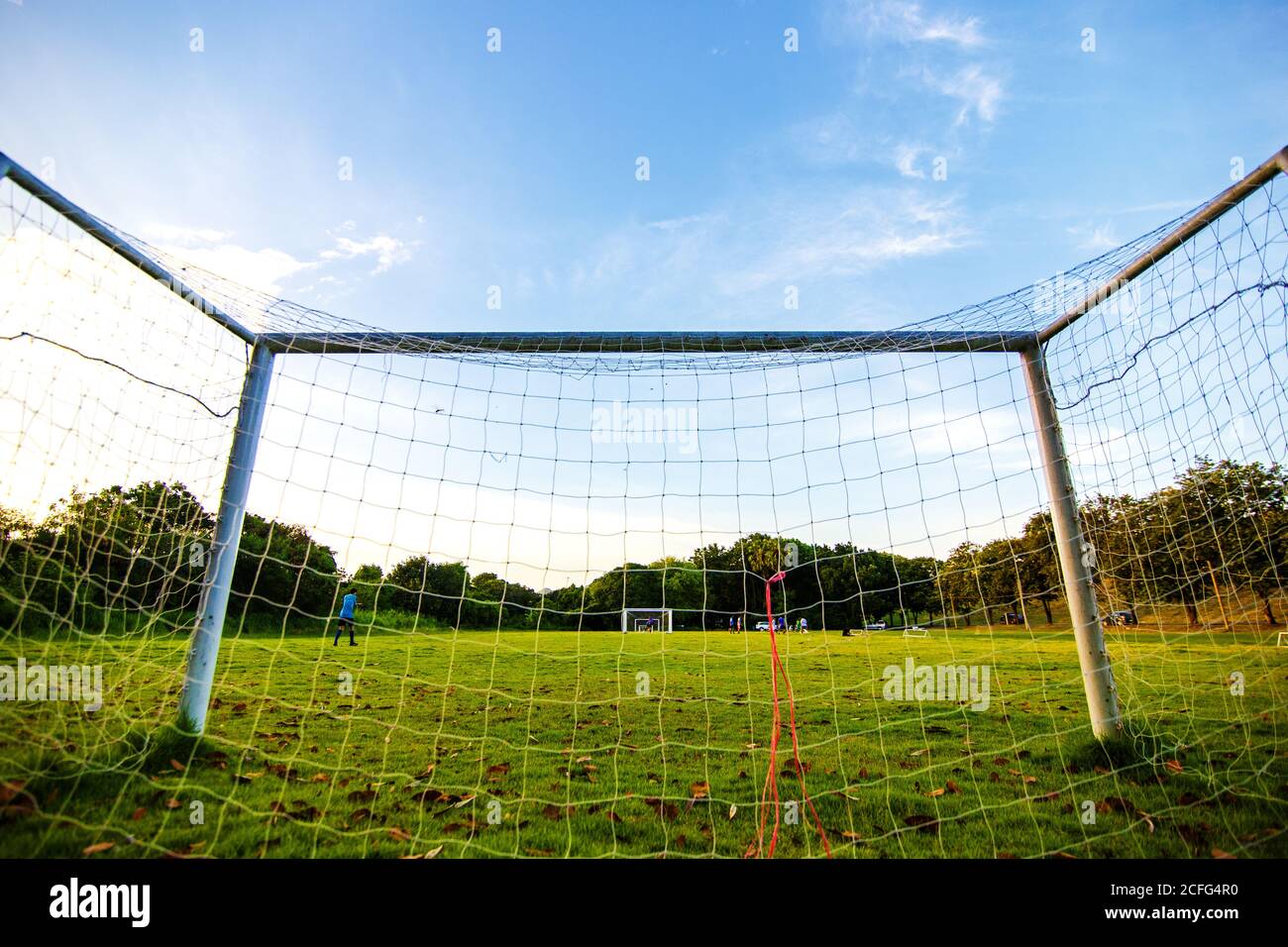 goal football in the park with a sunlight Stock Photo - Alamy