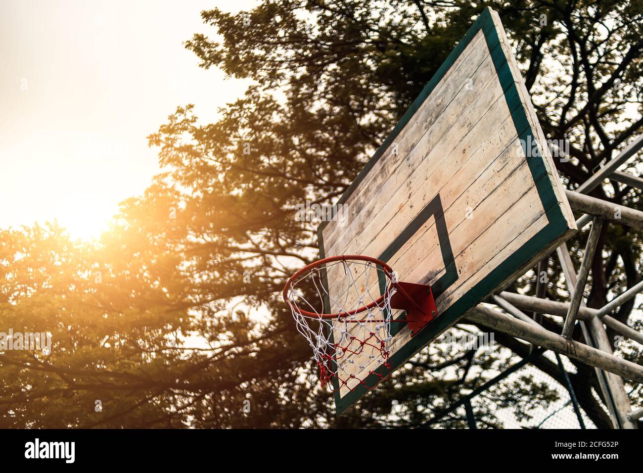 Basketball hoop under the tree in the park Stock Photo - Alamy