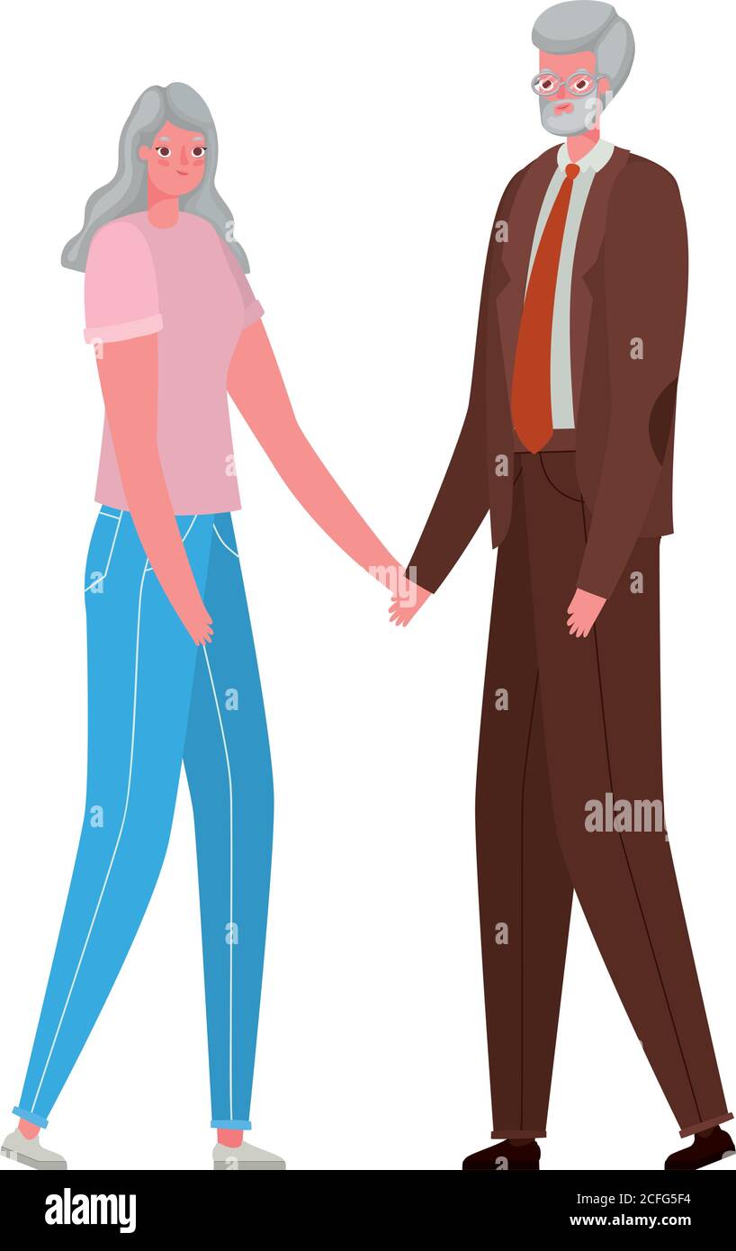 Senior Woman And Man Cartoons Holding Hands Vector Design Stock Vector