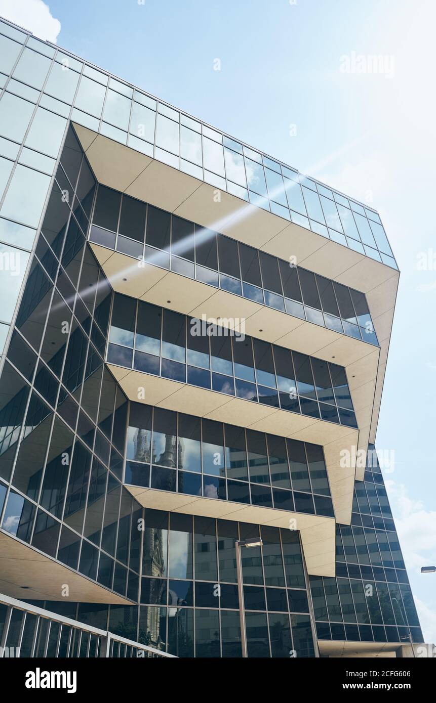 From below amazing geometrical complex structure with big windows ...