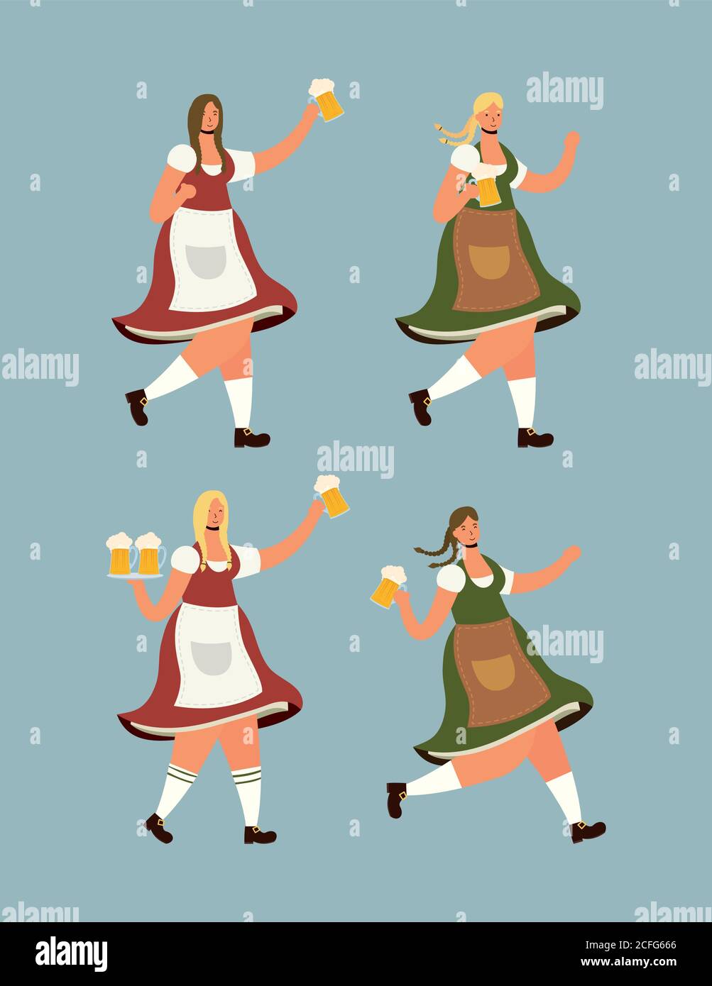 beautiful german women drinking beers characters vector illustration ...