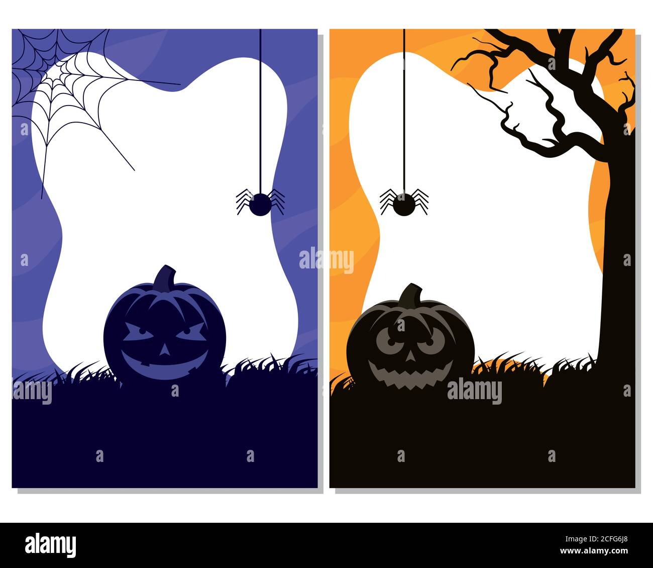 happy halloween card with pumpkins and spider scenes vector ...