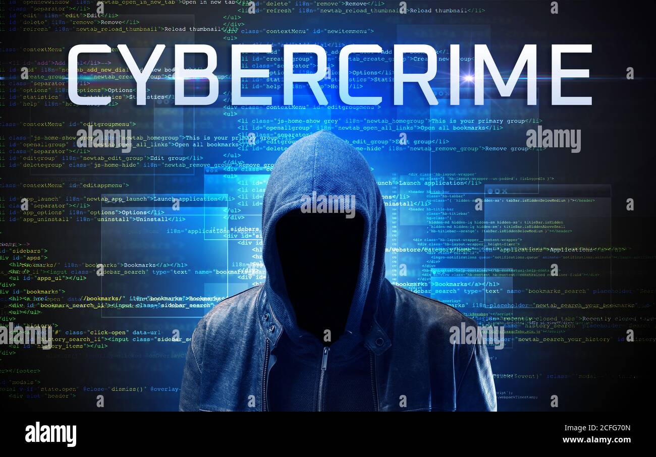 Faceless Hacker With Cybercrime Inscription On A Binary Code Background