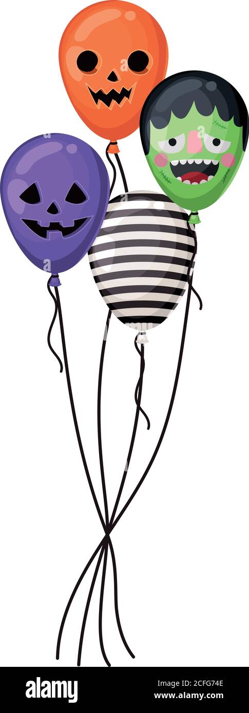 Halloween pumpkin frankenstein and striped balloons vector design Stock ...