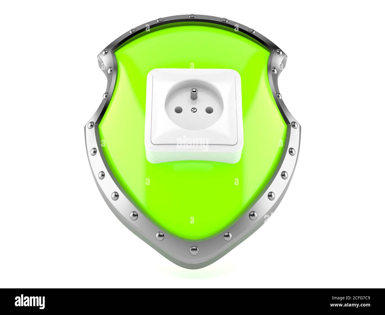 Shield with electric outlet isolated on white background Stock Photo ...