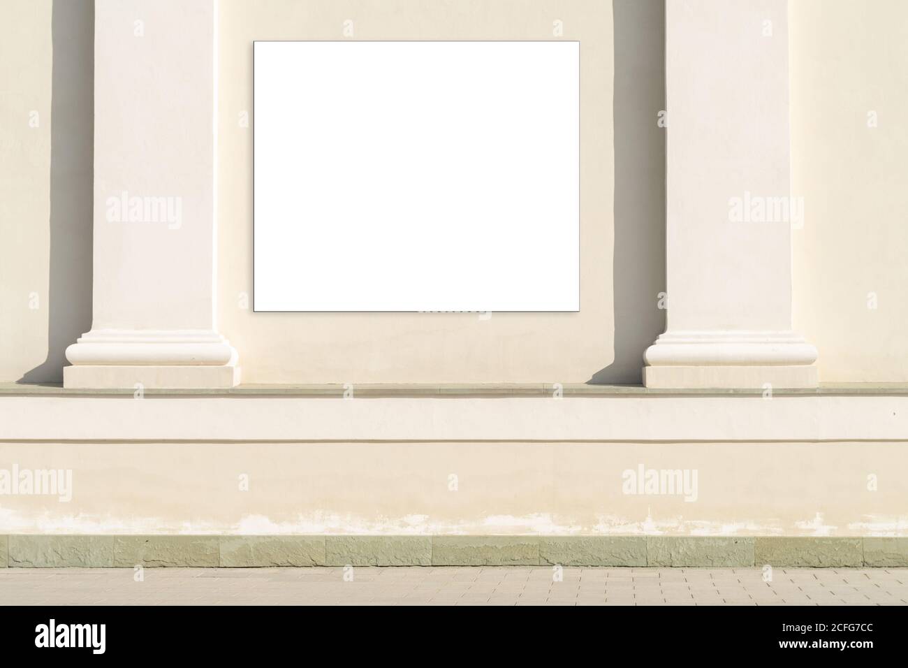 Mock up. Blank empty billboard, information board on classic building ...