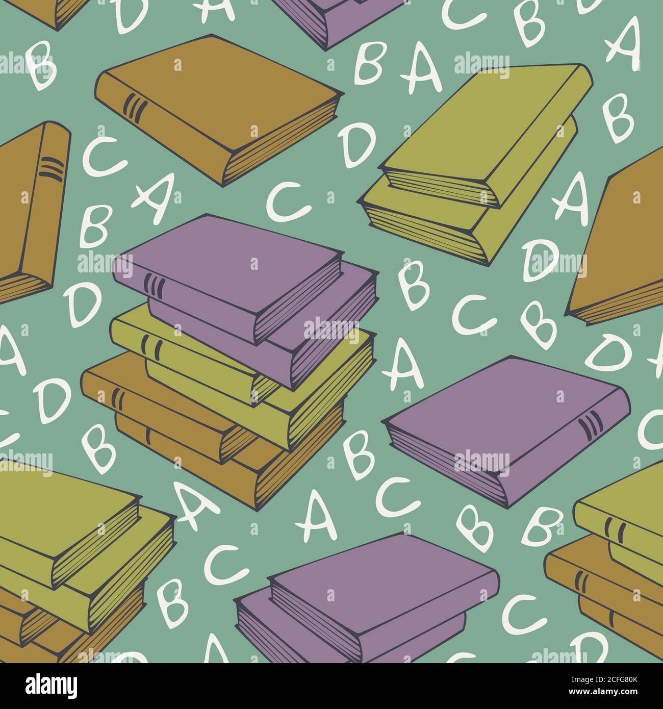 Vector seamless pattern of books and stacks of books isolated on a ...