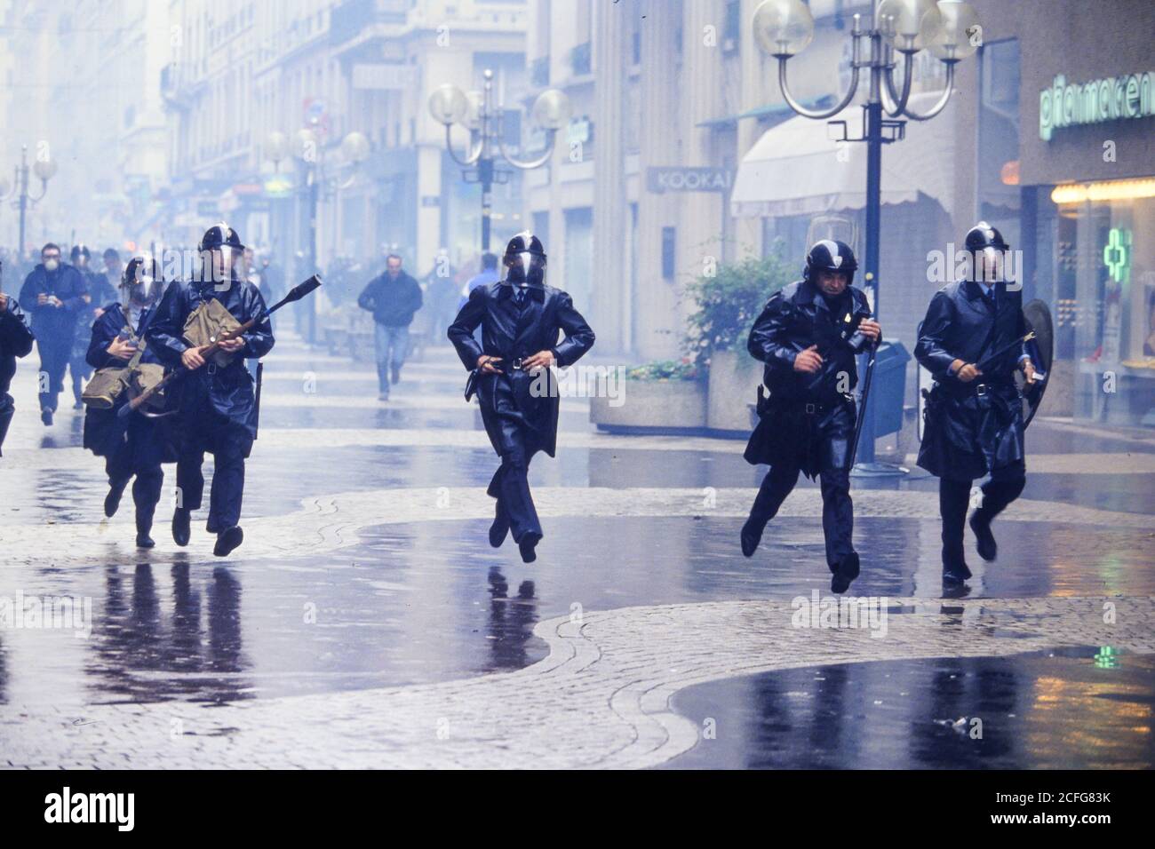 French riot police forces face protesters young demonstrating against ...