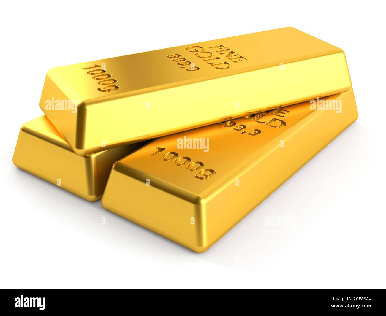 Gold ingots isolated on white background Stock Photo - Alamy