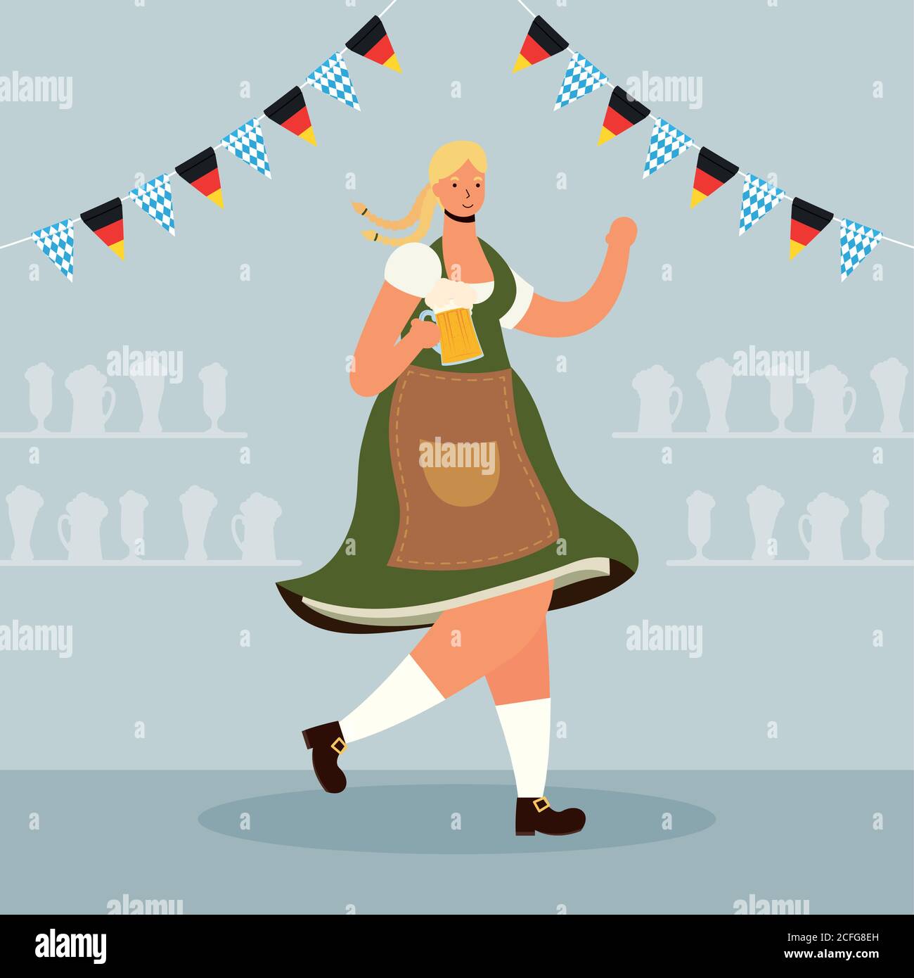 beautiful german woman drinking beer and garlands character vector ...