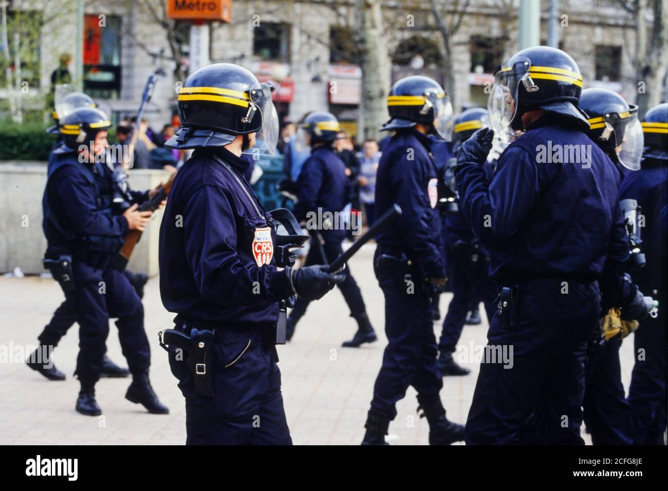 French riot police forces face protesters young demonstrating against ...