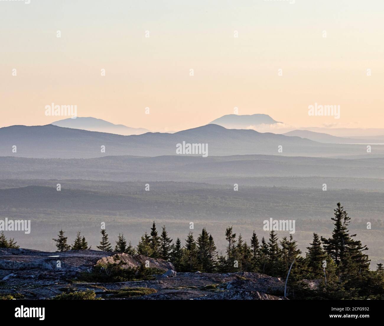 Rolling hills and mountains of Maine woods from Moxie Bald Stock Photo ...