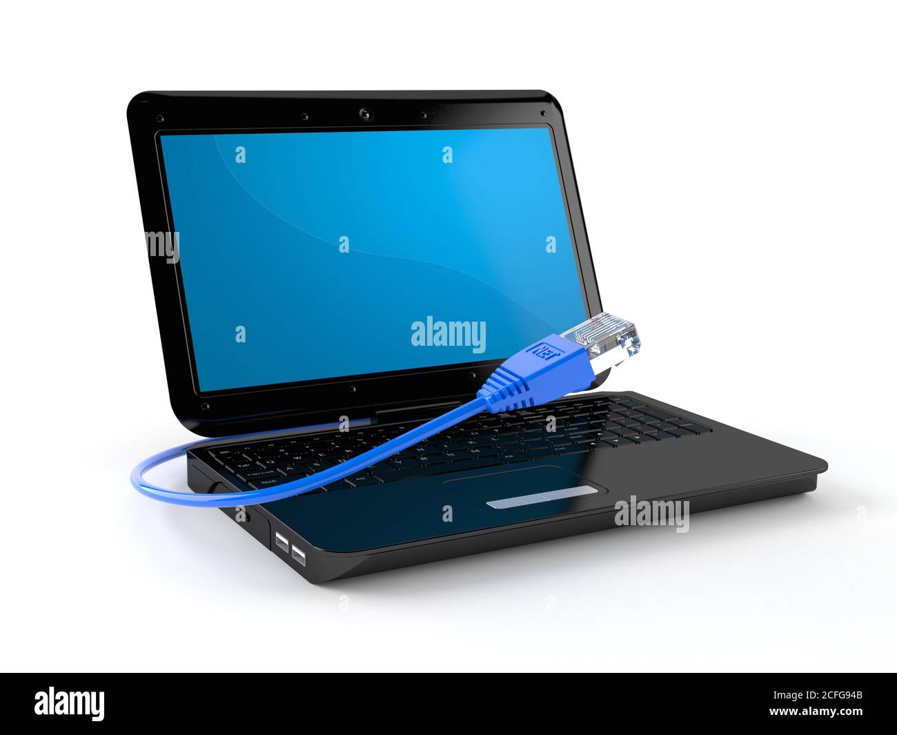 Laptop with internet cable isolated on white background Stock Photo - Alamy