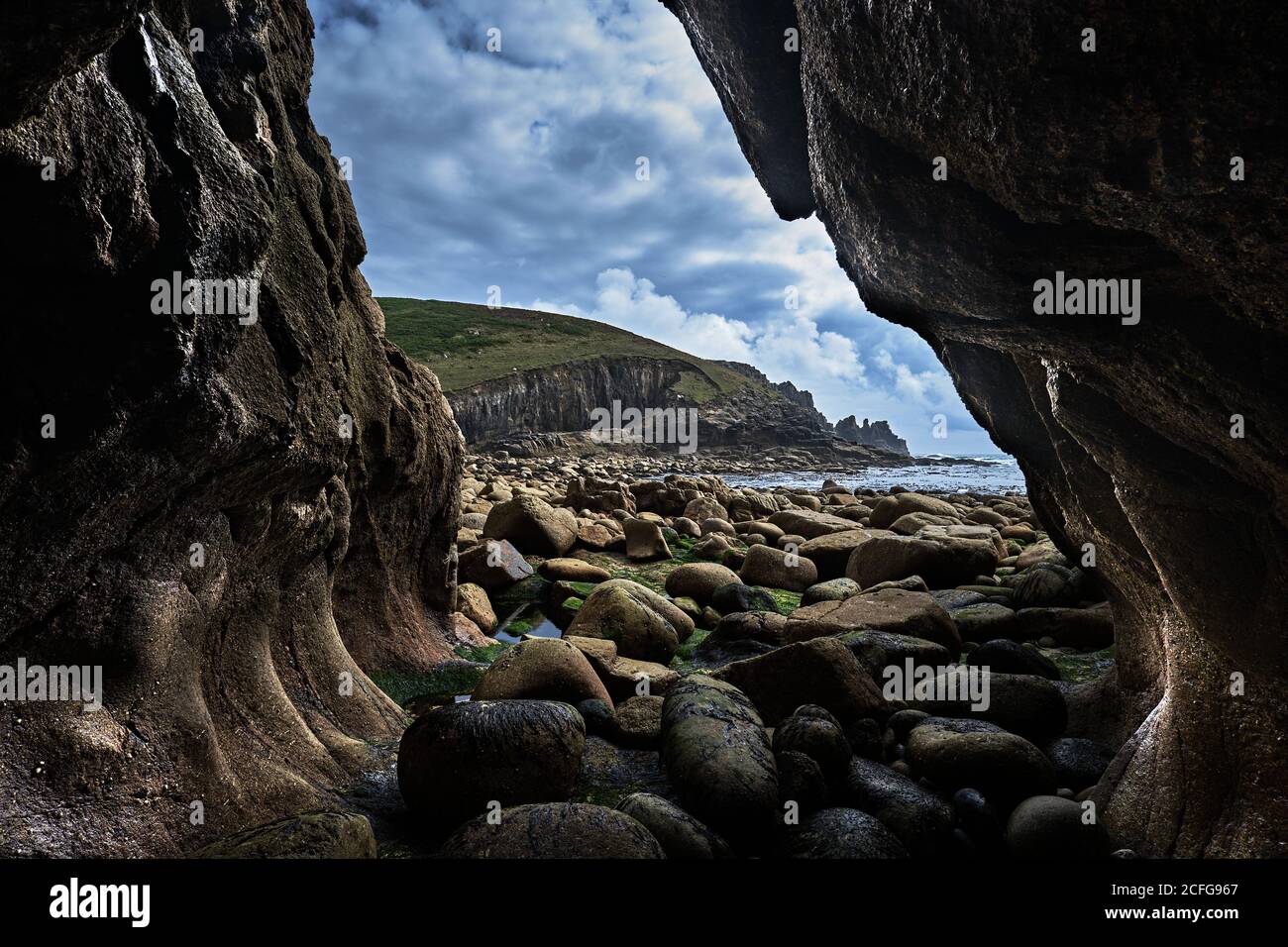 Cave Entrance, Landscape Looking at Headland Stock Photo - Alamy