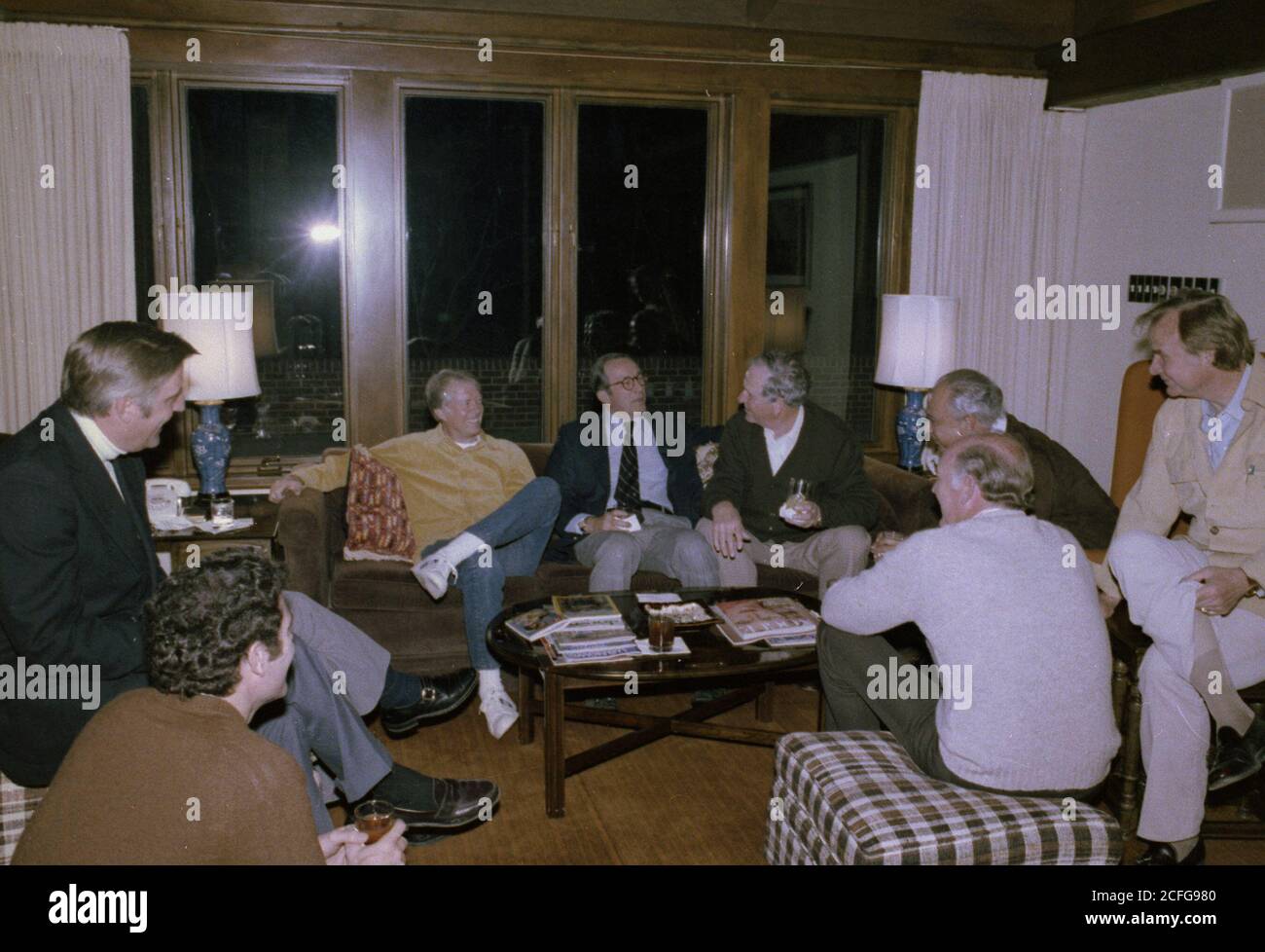 Jimmy Carter meets with members of his cabinet and staff at Camp David ...