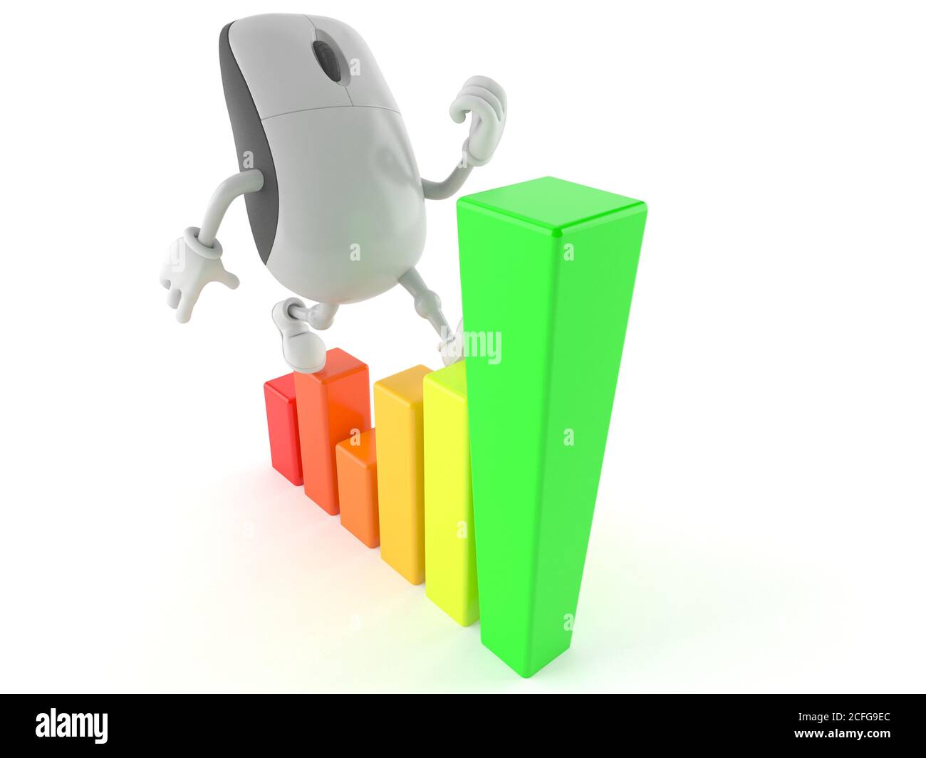 Computer mouse character with chart isolated on white background Stock ...