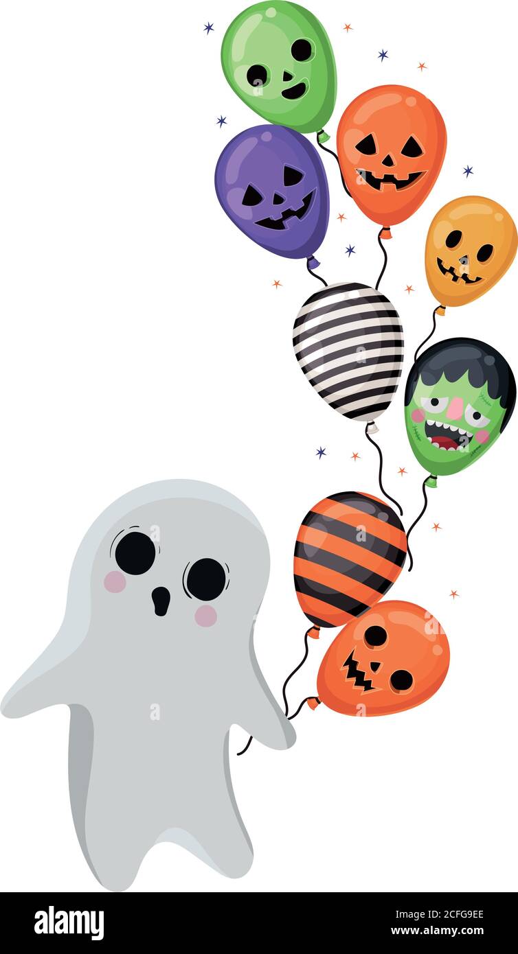 Halloween ghost cartoon with balloons vector design Stock Vector Image ...