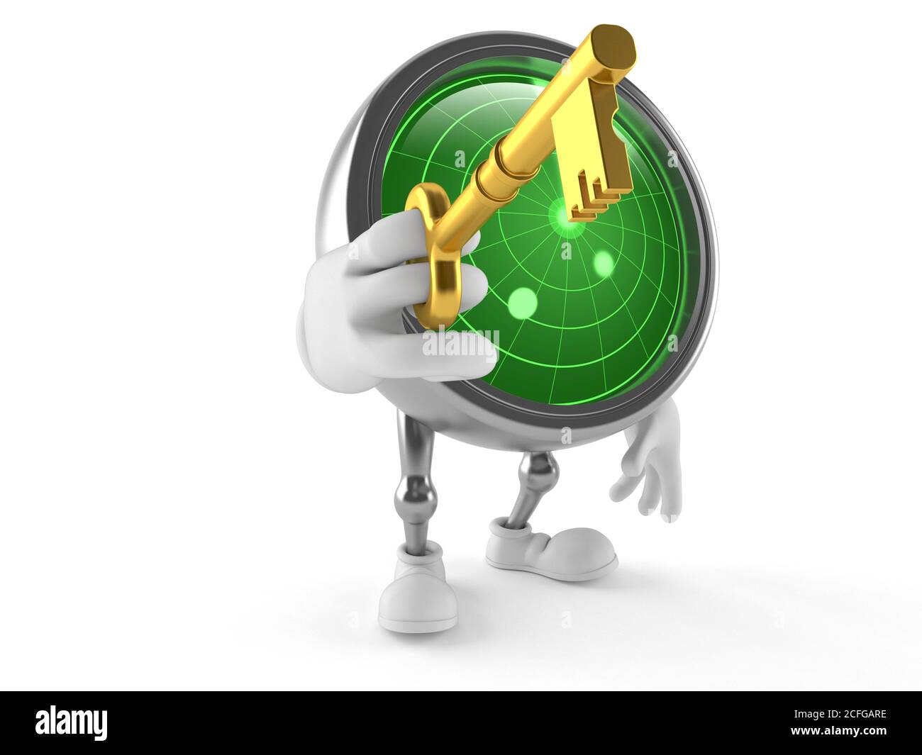 Radar character holding door key isolated on white background Stock ...