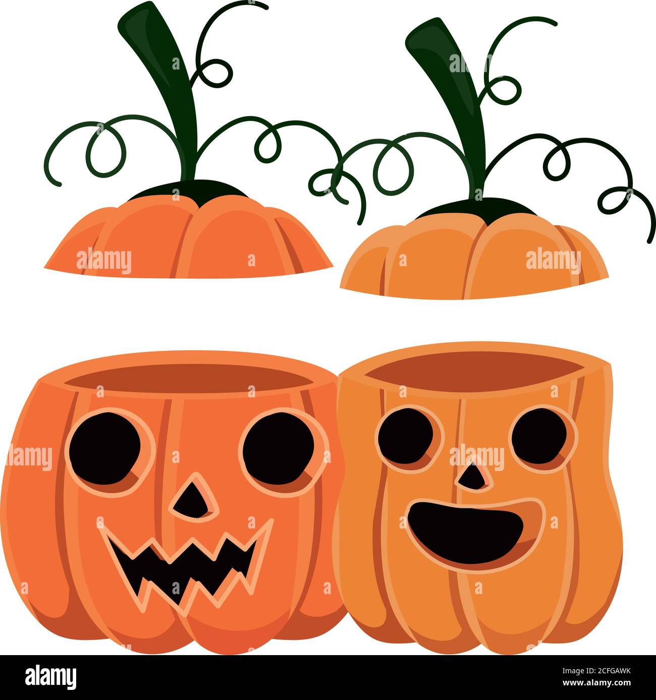 Halloween two pumpkins cartoons with covers vector design Stock Vector ...